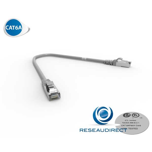 Câble RJ45 cat6a cordon SFTP 30cm GRIS